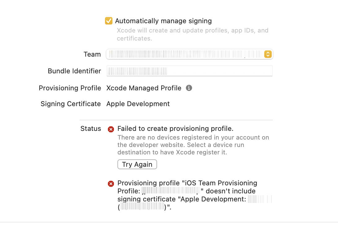 【備忘録】Provisioning profile "x" doesn't include signing certificate "Apple Developmet: x"の対処方法 ...