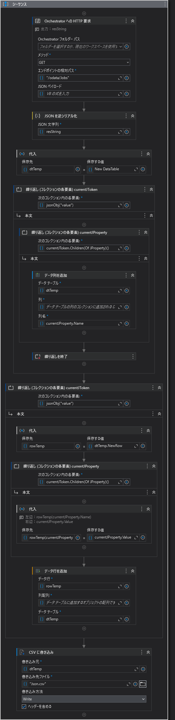 【UiPath】「Orchestrator への HTTP 要求」からジョブやプロセスの全データを取得し、CSVで出力する #UiPathOrchestrator - Qiita