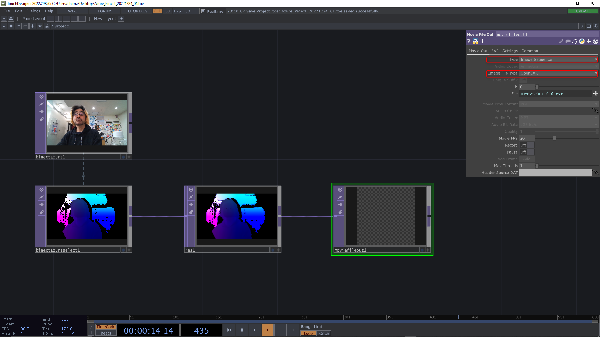 Azure Kinect の Point cloud を ムービーとして保存して使いたい #TouchDesigner - Qiita