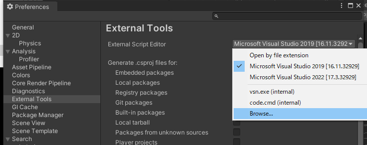 External Script Editor にVisualStudioが出てこないときの対処法 #Unity - Qiita