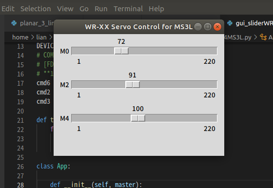 WR-XX上の複数のサーボモータを制御するGUIのPythonコード（Tkinter Scale） #MS3L - Qiita