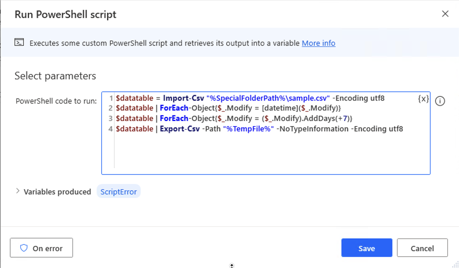 Power Automate for desktop「PowerShellスクリプトの実行アクションからCSVデータテーブルを操作する」 #SQL - Qiita