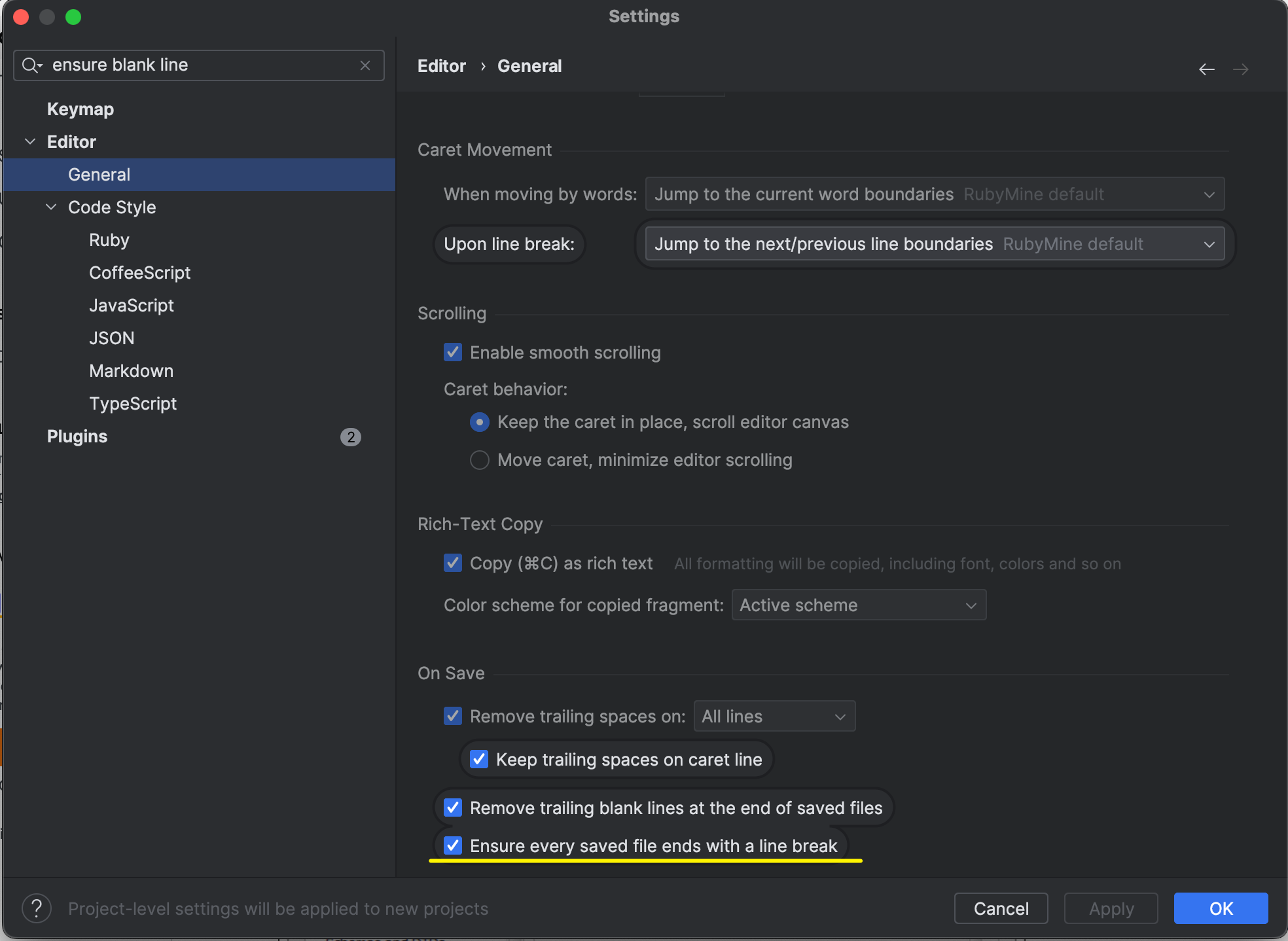 「あの赤い丸 ⛔️」を消せ！RubyMine (およびJetBrains系IDE、VS Code、Vim) でファイルの末尾に改行文字を自動的に付与する設定 #VSCode - Qiita