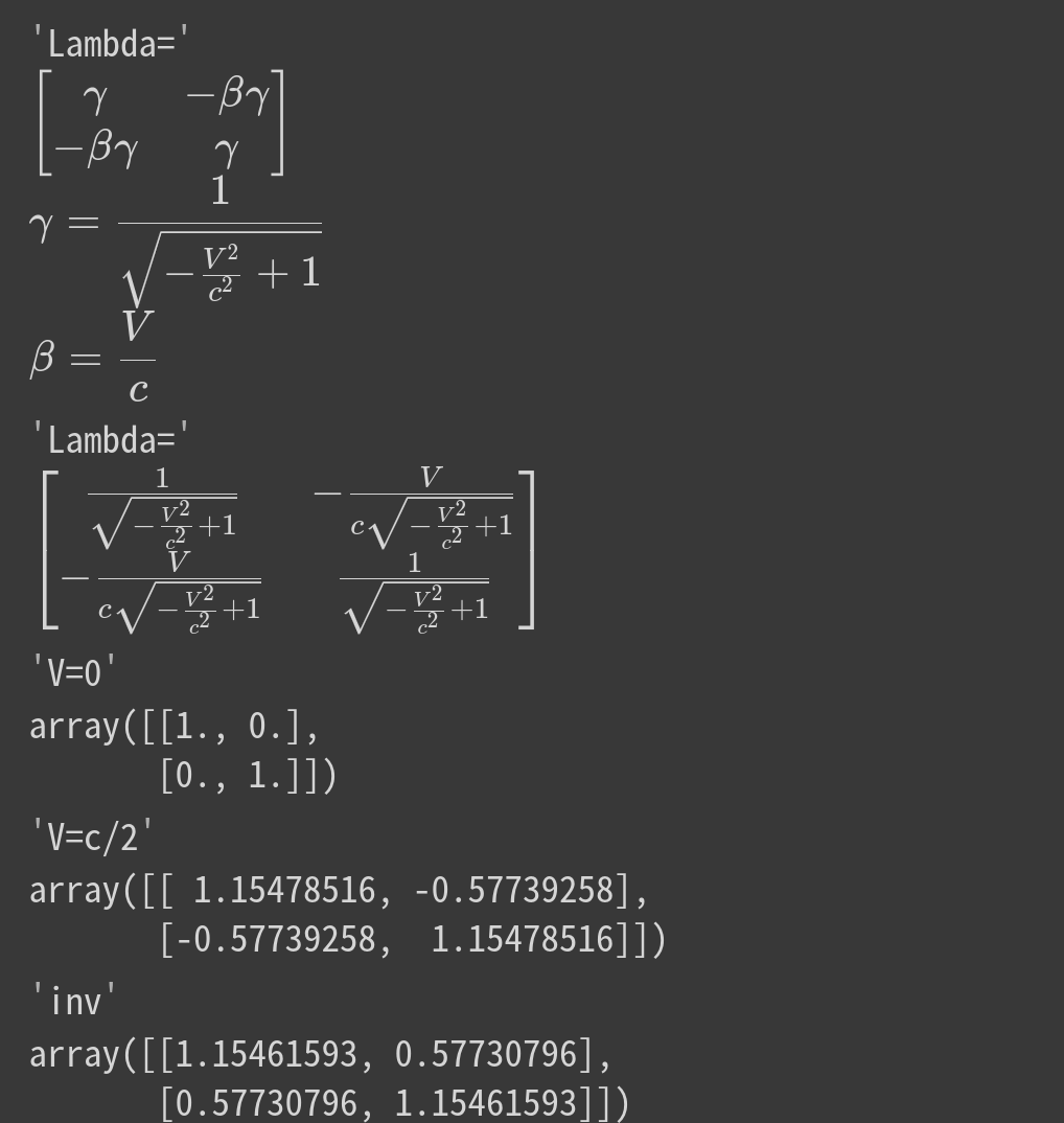 「数式処理」と「アインシュタイン縮約記法」を使用してローレンツ変換してみた（SymPy、einsum） #sympy - Qiita