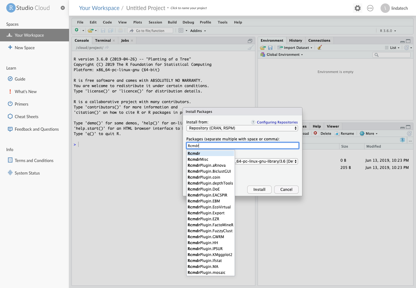 R Studio CloudにR commander (Rcmdr)をインストールする手順 #R - Qiita