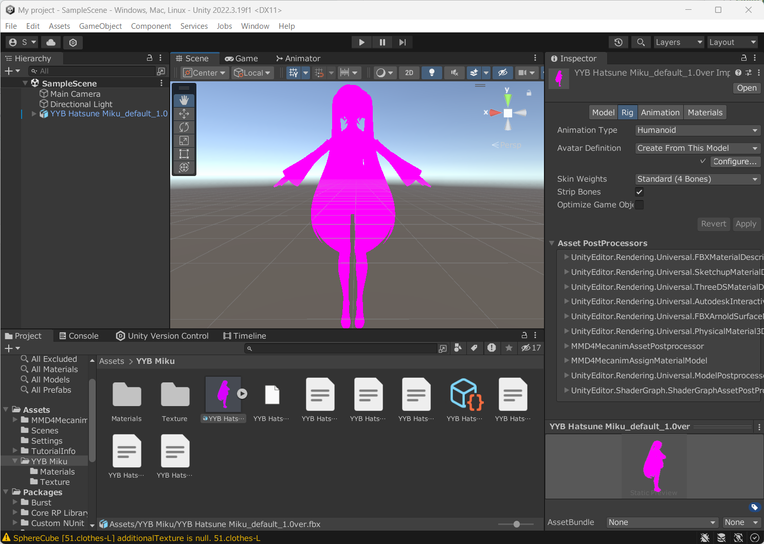 [MMD to Unity] YYB式初音ミクをUnityで動かそう [Unity 2022.3.19] #MMD4Mecanim - Qiita